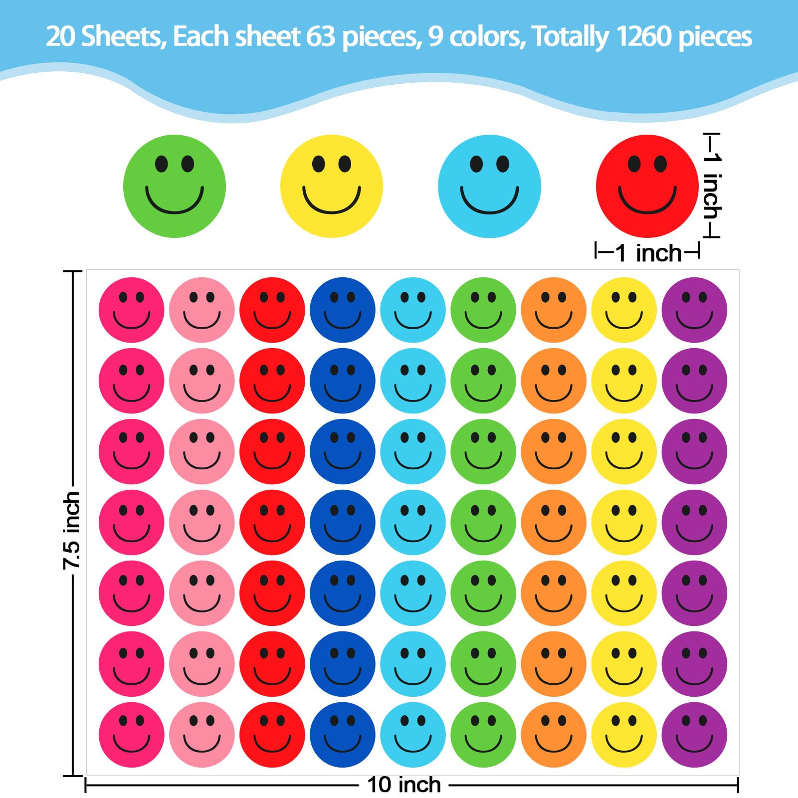 Snapklik.com : 1260 PCS Happy Smile Face Stickers, 1 Inch Large Happy ...