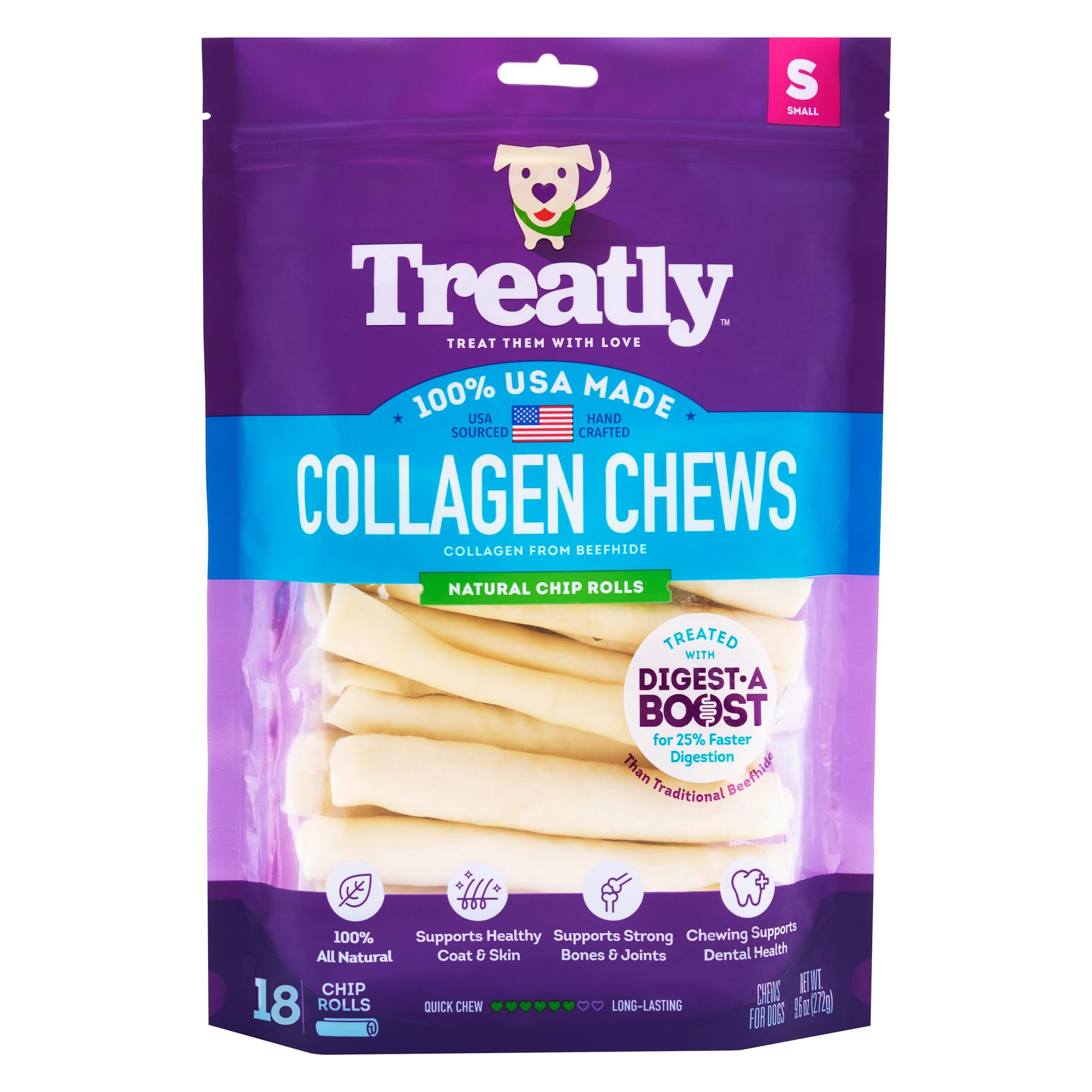 Collagen Dog Chews USA-Made Collagen Chip Rolls Dog Treats (10oz Pack ...
