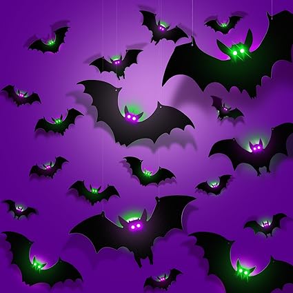 Amazon.com: 24 Pack Light Up Bats Halloween Decorations Window Stickers ...