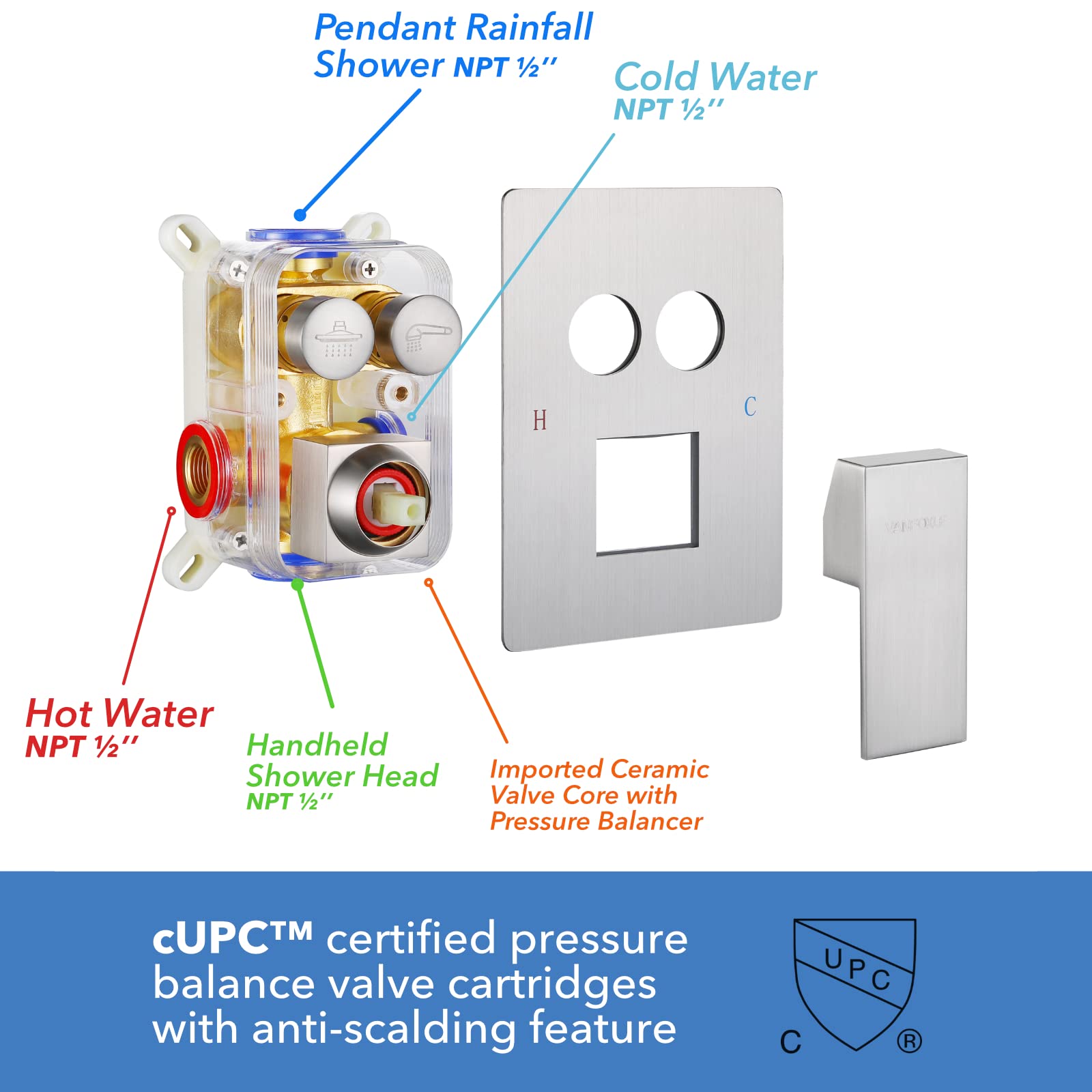 Snapklik.com : VANFOXLE Push Button Diverter Dual Modes Shower Faucet Valve Brushed Nickel