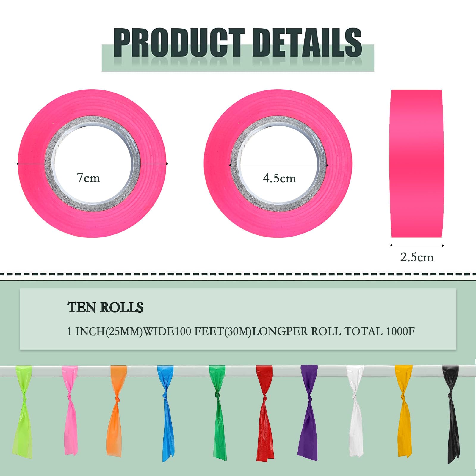 Snapklik.com : 10 Pack Flagging Tape Assorted Colors, Non-Adhesive ...