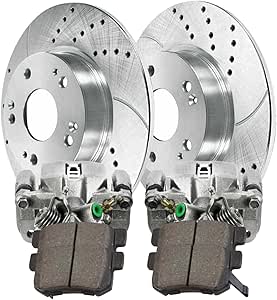 Amazon.com: AutoShack Rear Drilled and Slotted Brake Rotors Silver Calipers and Performance ...
