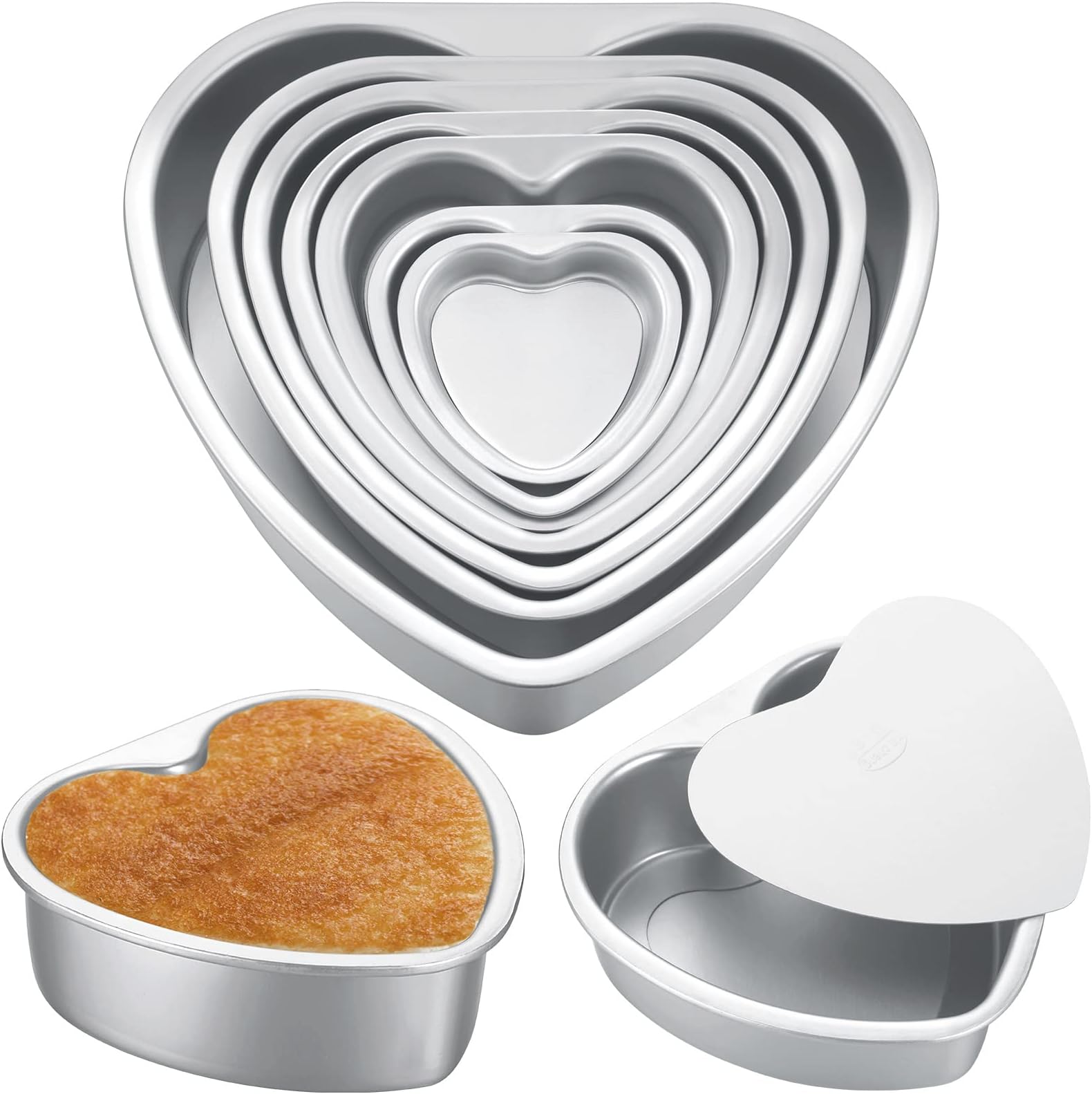 Amazon.com: MOUYAT 4 Pack Aluminium Heart Shaped Cake Pans Set, 5, 6, 8 ...