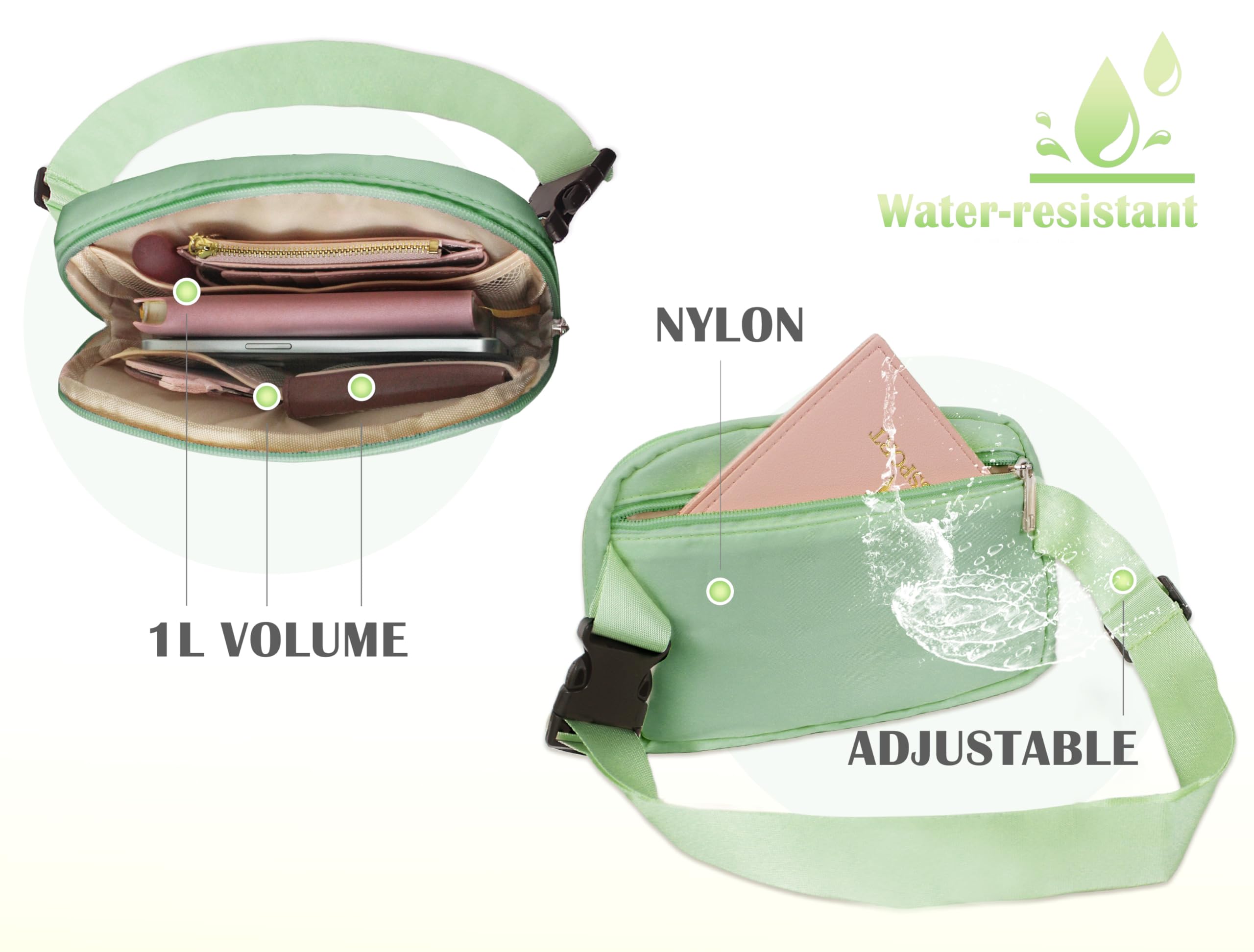 Snapklik.com : Green Belt Bag Crossbody Initial Fanny Waist Pack Small ...