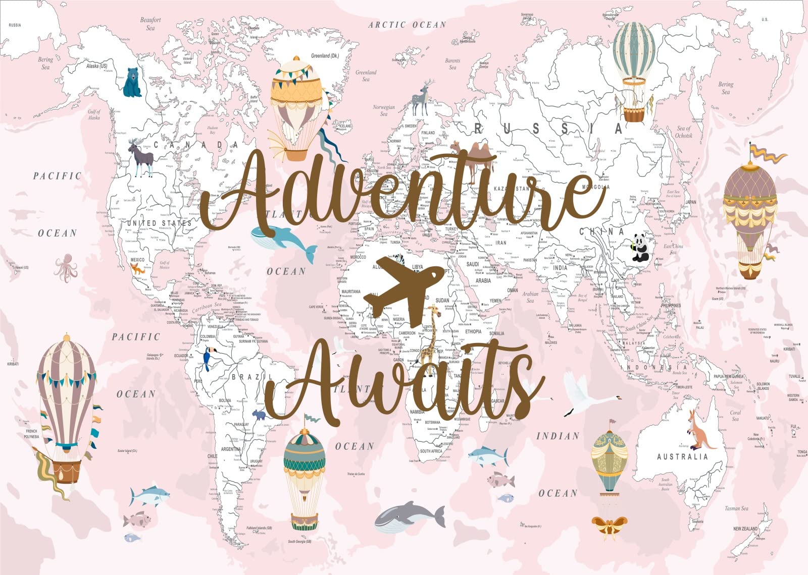 Amazon.com : BELECO 7x5ft Fabric Adventure Awaits Backdrop Pink World ...