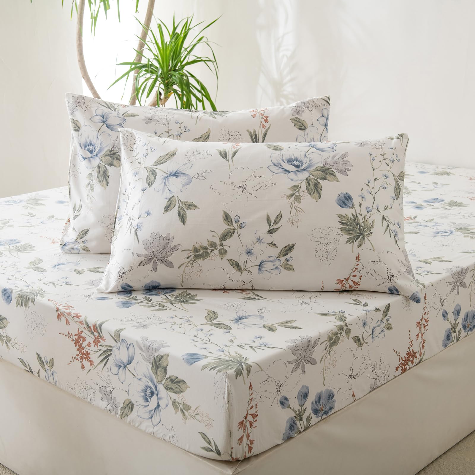 Amazon.com: Cozaline Green Floral Sheet Set 100% Cotton Sheets - Crispy ...