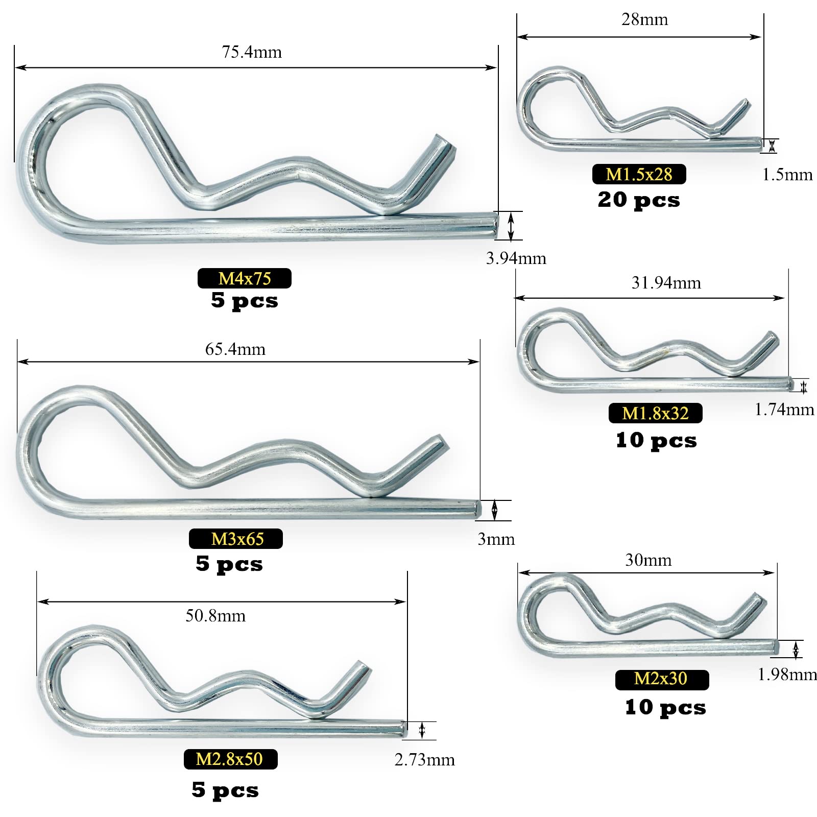 Snapklik.com : 55 Pcs Hitch Pin R Clips Retainer Kit For Dolly/Trailer ...