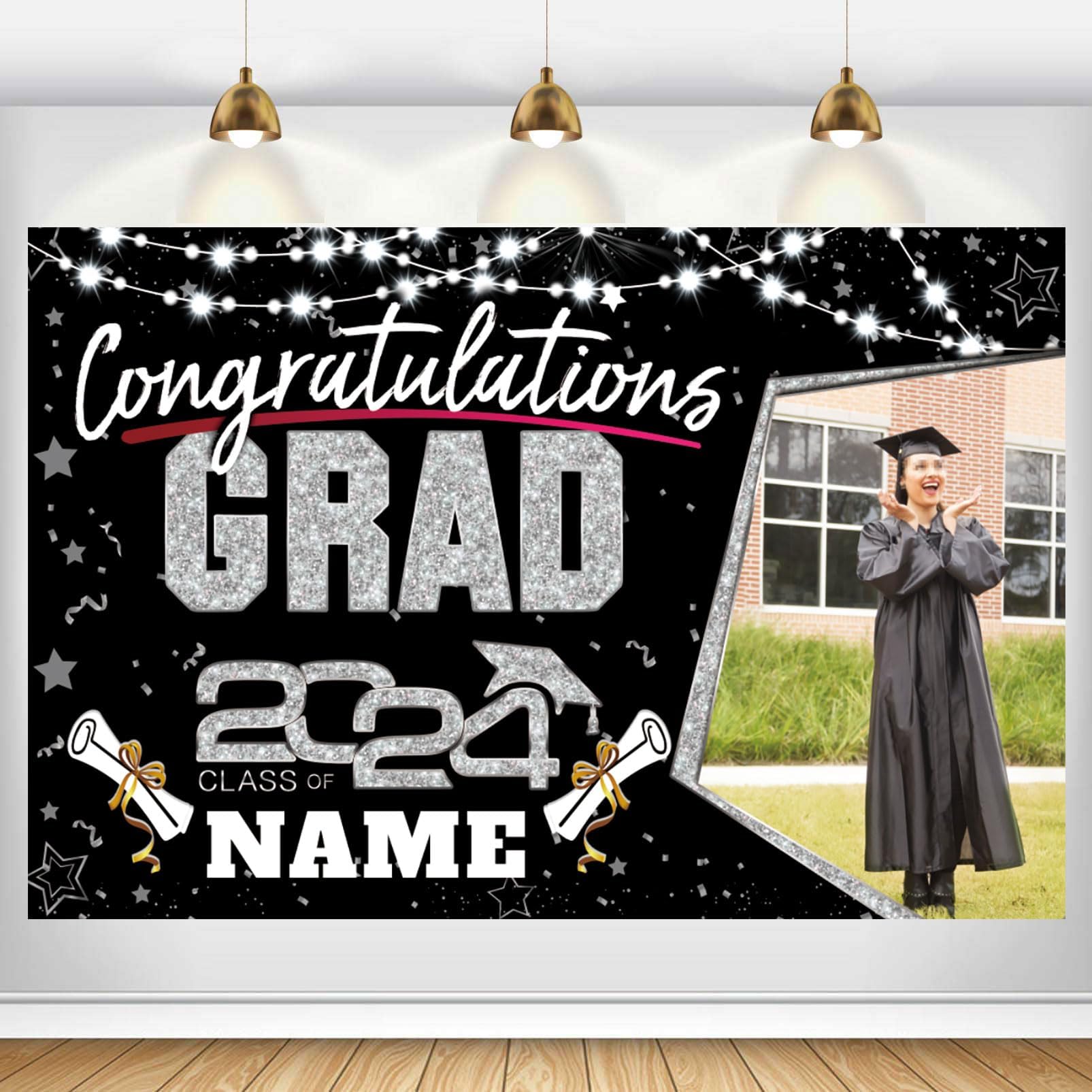 Amazon.com: Personalized Graduation Party Decorations Black Silver ...