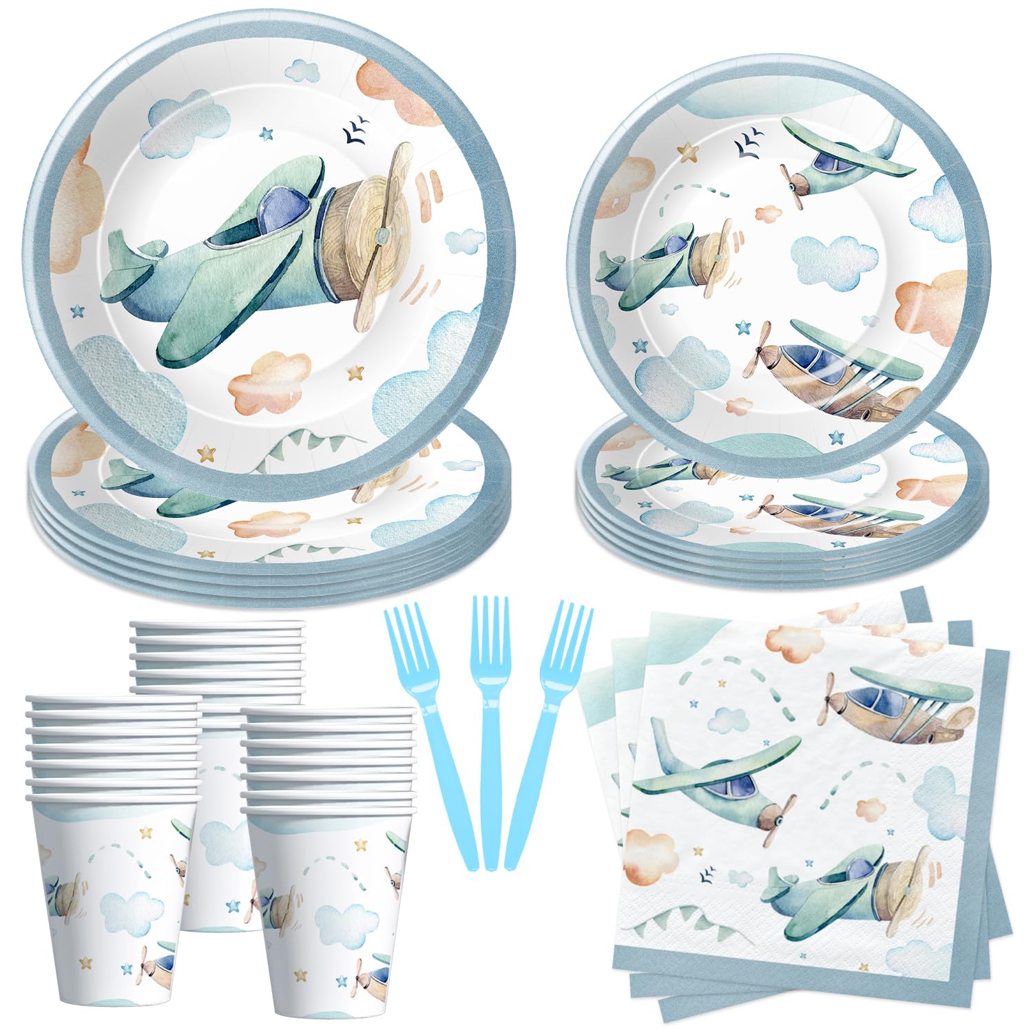 Amazon.com: HIPVVILD Airplane Birthday Plates And Napkins Party ...