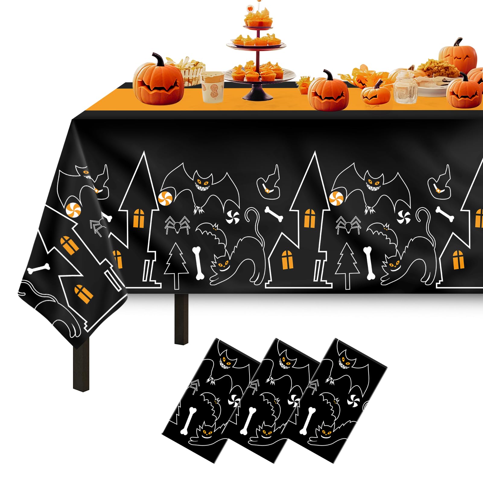 Amazon.com: Halloween Tablecloth, 3 Pack Disposable Plastic Tablecloth ...