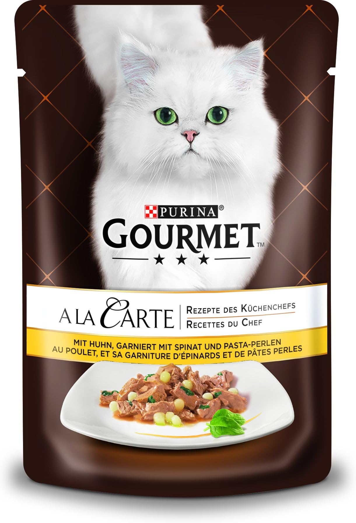 PURINA GOURMET A la Carte Katzenfutter nass, mit Huhn, Spinat und Pasta ...