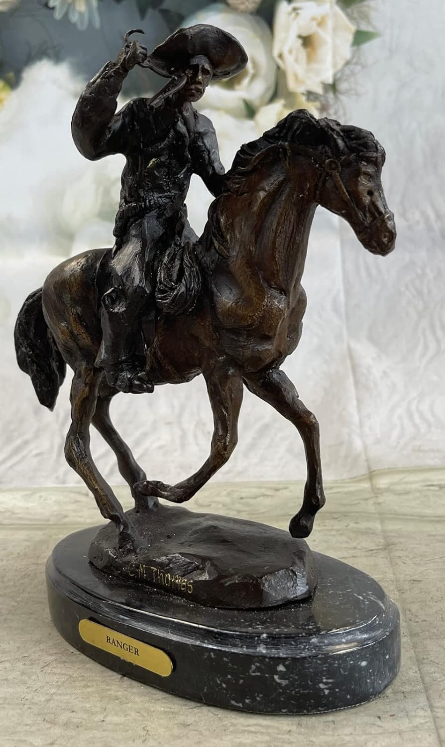 Amazon.com: Western Bronze Sculpture Cowboy with a Rope Horse Hot Cast ...