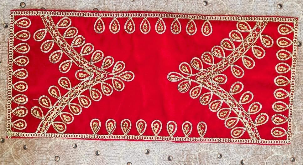 Buy Homey Affairs Puja Paath Deity Jari Design Red Velvet Pooja Aasan ...