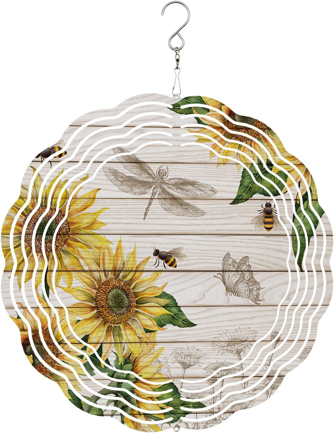 Amazon.com: Wind Spinner Spring Sunflower Dragonfly Bumblebee Metal ...