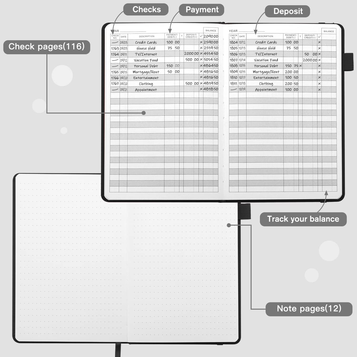 JUBTIC Registros de cheques para chequera personal, registro de ...