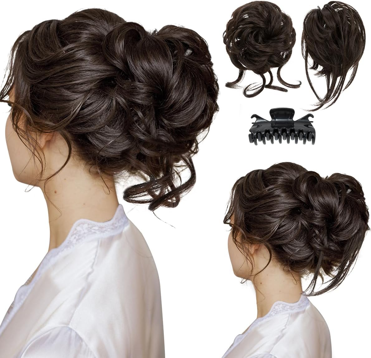Amazon.com : HOOJIH Messy Bun Hair Piece Human Hair, Claw Clip in Hair ...