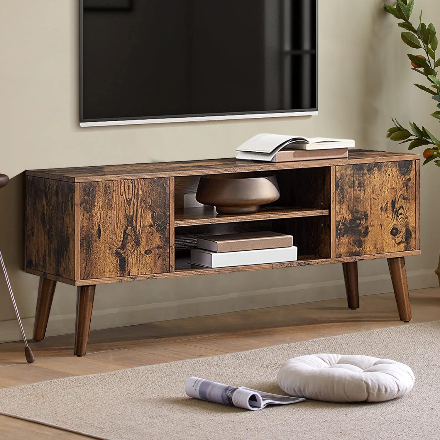 Amazon.com: Zanzio Rustic Farmhouse TV Stand with Adjustable Shelf and ...