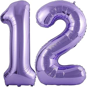 Amazon.com: 40 Inch Number Balloons 12, Purple Helium Foil Number 12 ...