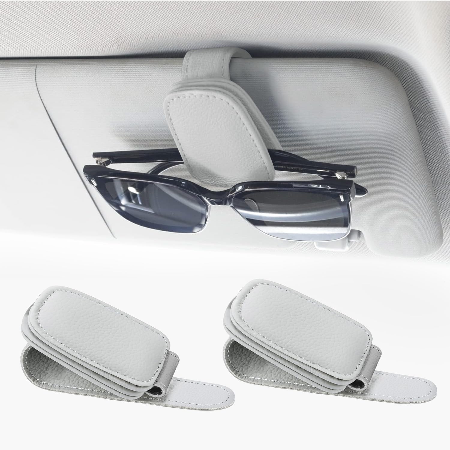 elook Sunglasses Holders for Car Visor, 2PCS Magnetic Leather Glasses ...