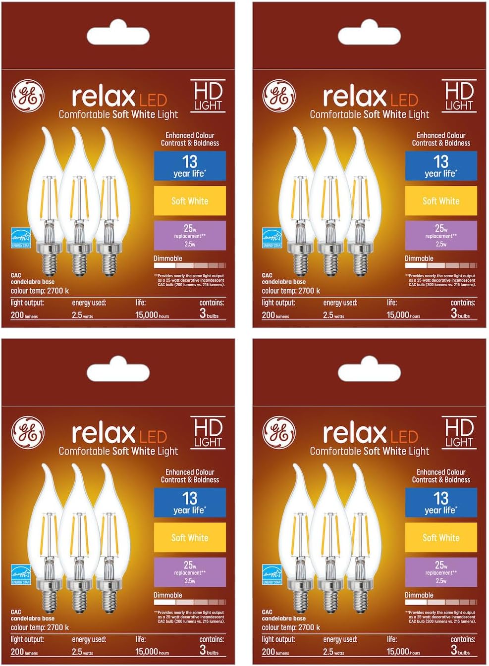 Amazon.com: GE Lighting (12 Bulbs) GE Relax HD Soft White 2.5 watt LED ...