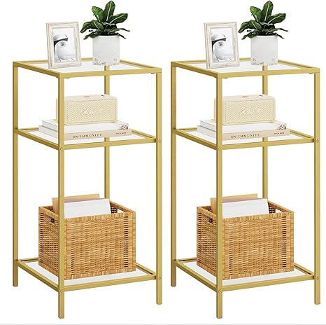 Amazon.com: Homhedy 3-Tier Side Tables Set of 2, End Tables with ...