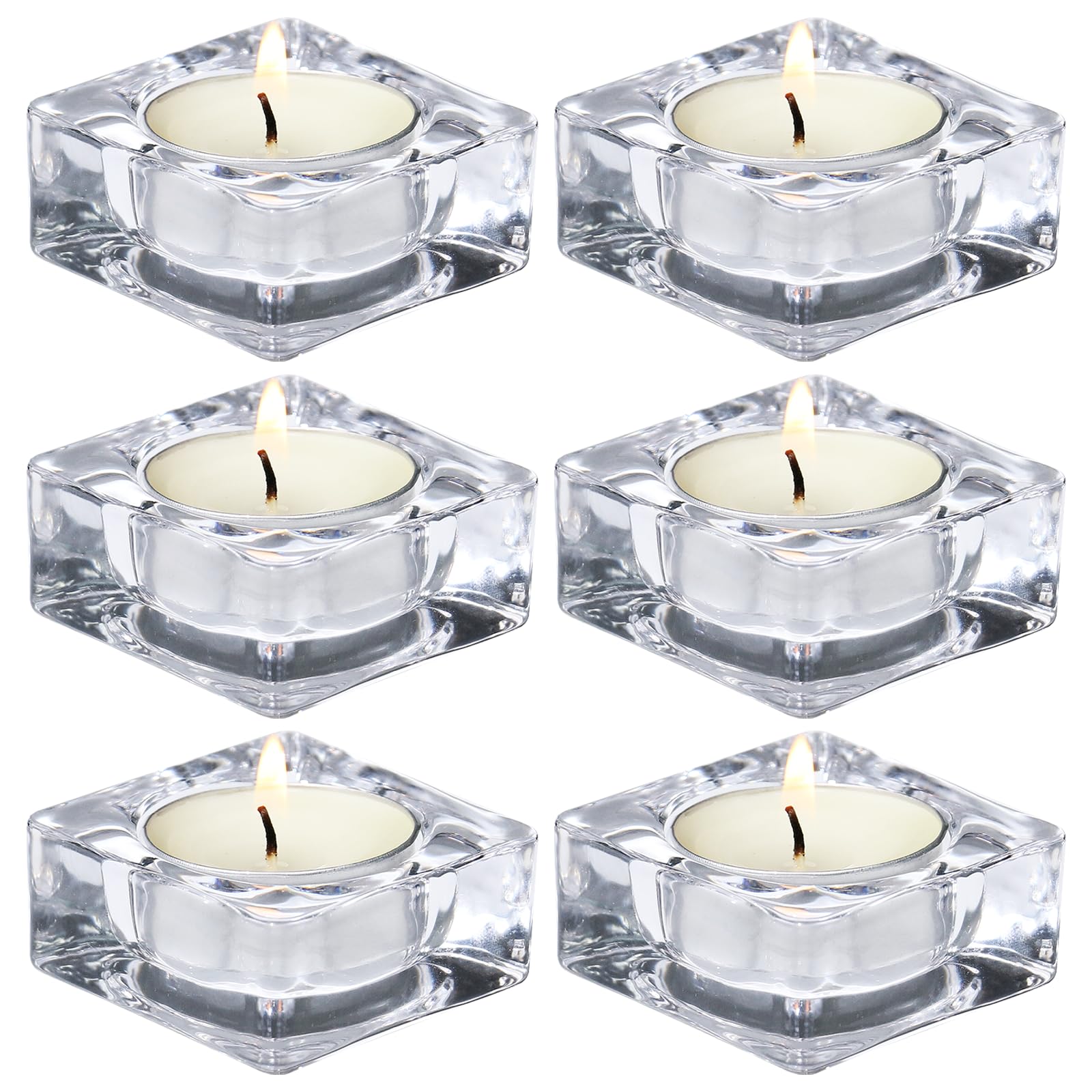Amazon.com: CHOCSTAY Glass Candle Holder Set of 6, Clear Tealight ...
