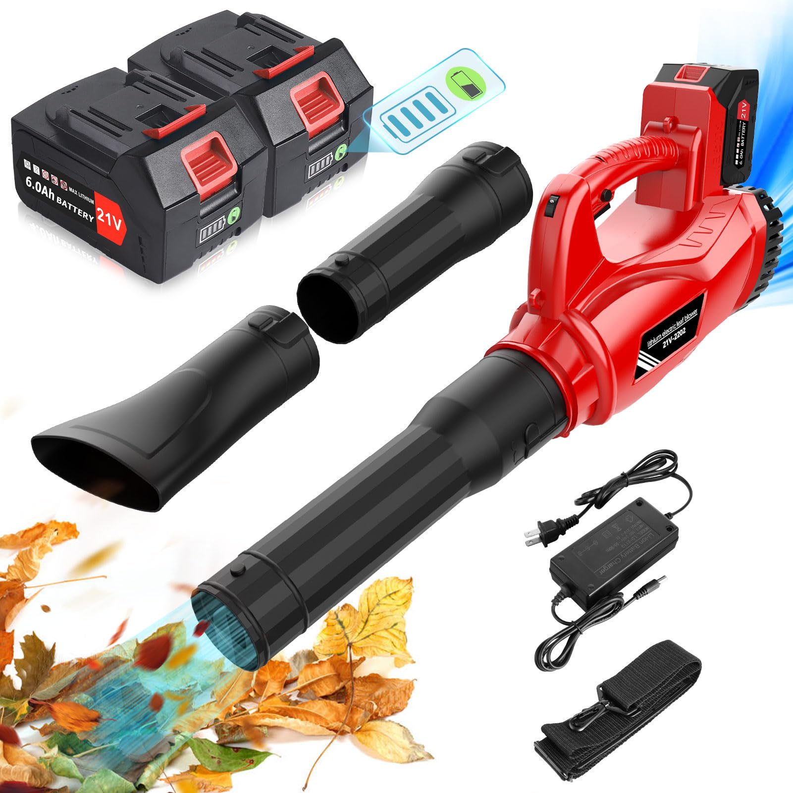 Amazon.com: Electric Leaf Blower Cordless with 2 x 6.0Ah Battery and ...