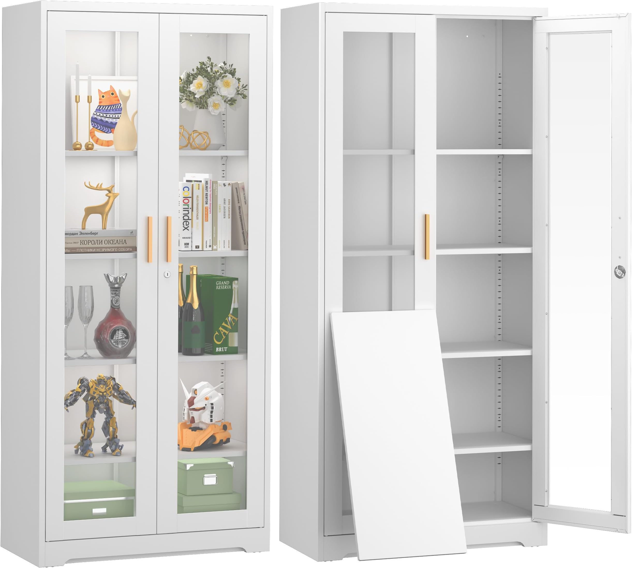 Amazon.com: PEUKC Display Cabinet with Glass Doors, Curio Cabinets with ...