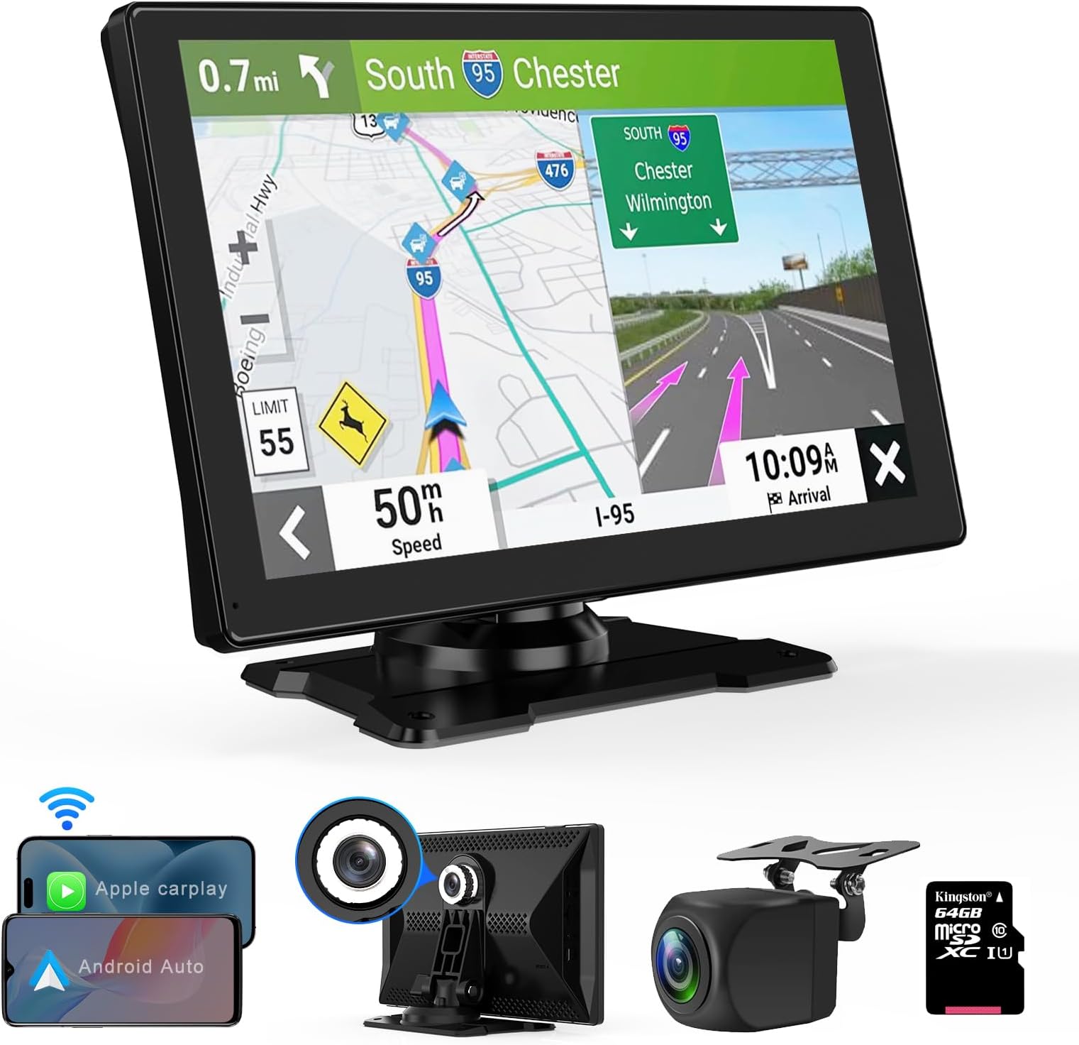 Amazon.com: 9'' Wireless Apple Carplay Screen & Android Auto with 4K ...