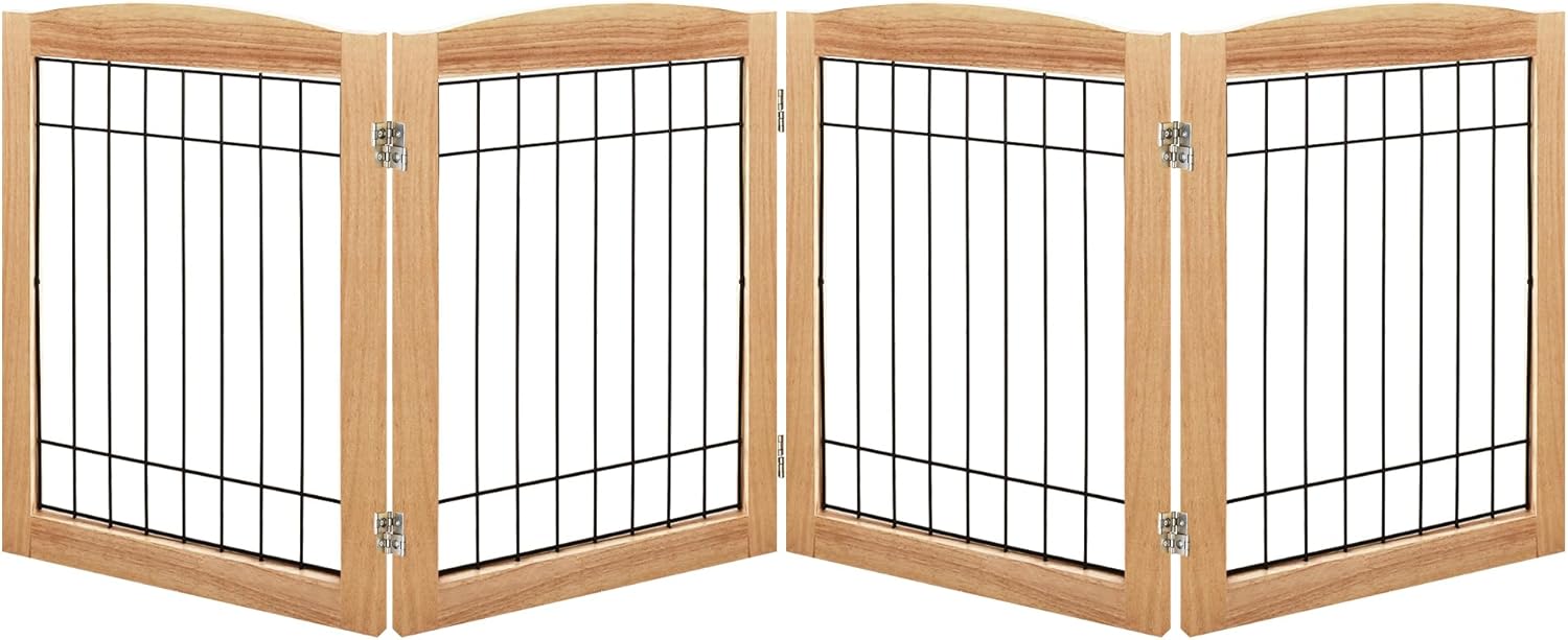 Amazon.com: LZRS Sturdy Wood Pet Gate, Freestanding Wire Dog Gate ...