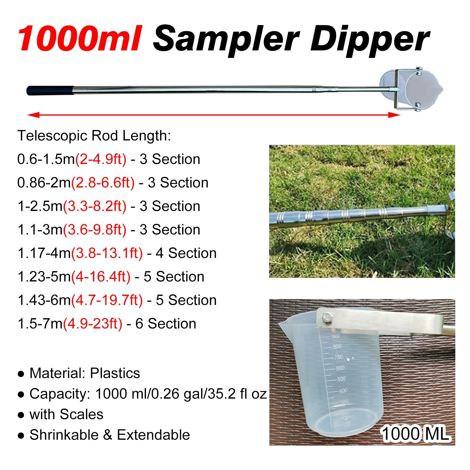 Dipper Cup Water Sample Dipper Telescopic Stainless Steel Water Sampler ...