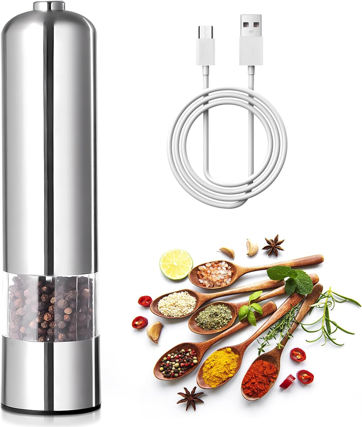 Amazon.com: Electric Salt and Pepper Grinder Adjustable Coarseness,USB ...