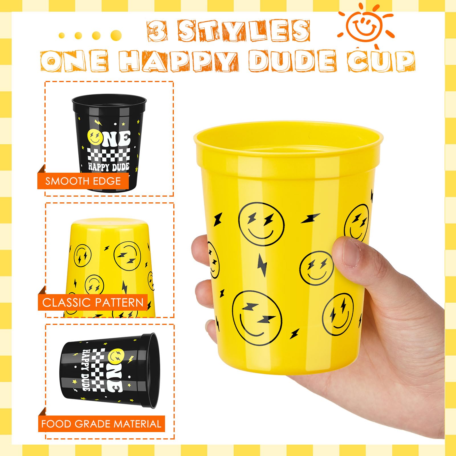 Snapklik.com : 48 Pcs One Happy Dude Plastic Cups 16oz Reusable One ...