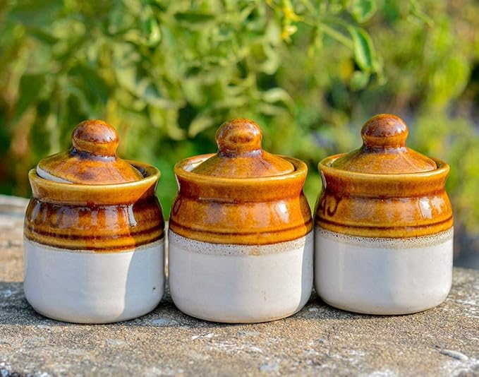 Buy SHRIYAM CRAFT Ceramic Pickle Jar Set with Lid - 250ml, Set of 3 ...