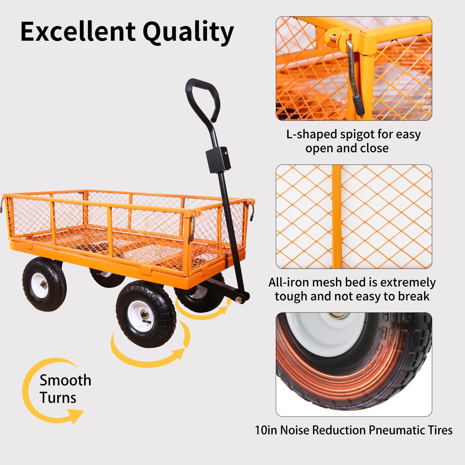 Snapklik.com : AAIN 1000 Lbs Metal Garden Cart, Heavy Duty Garden Wagon