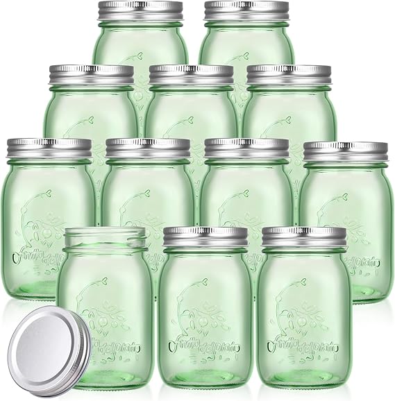 Amazon.com: Pinkunn 12 Pcs Mason Jars with Lids 16 Oz Regular Mouth Pint Canning Jars Vintage ...