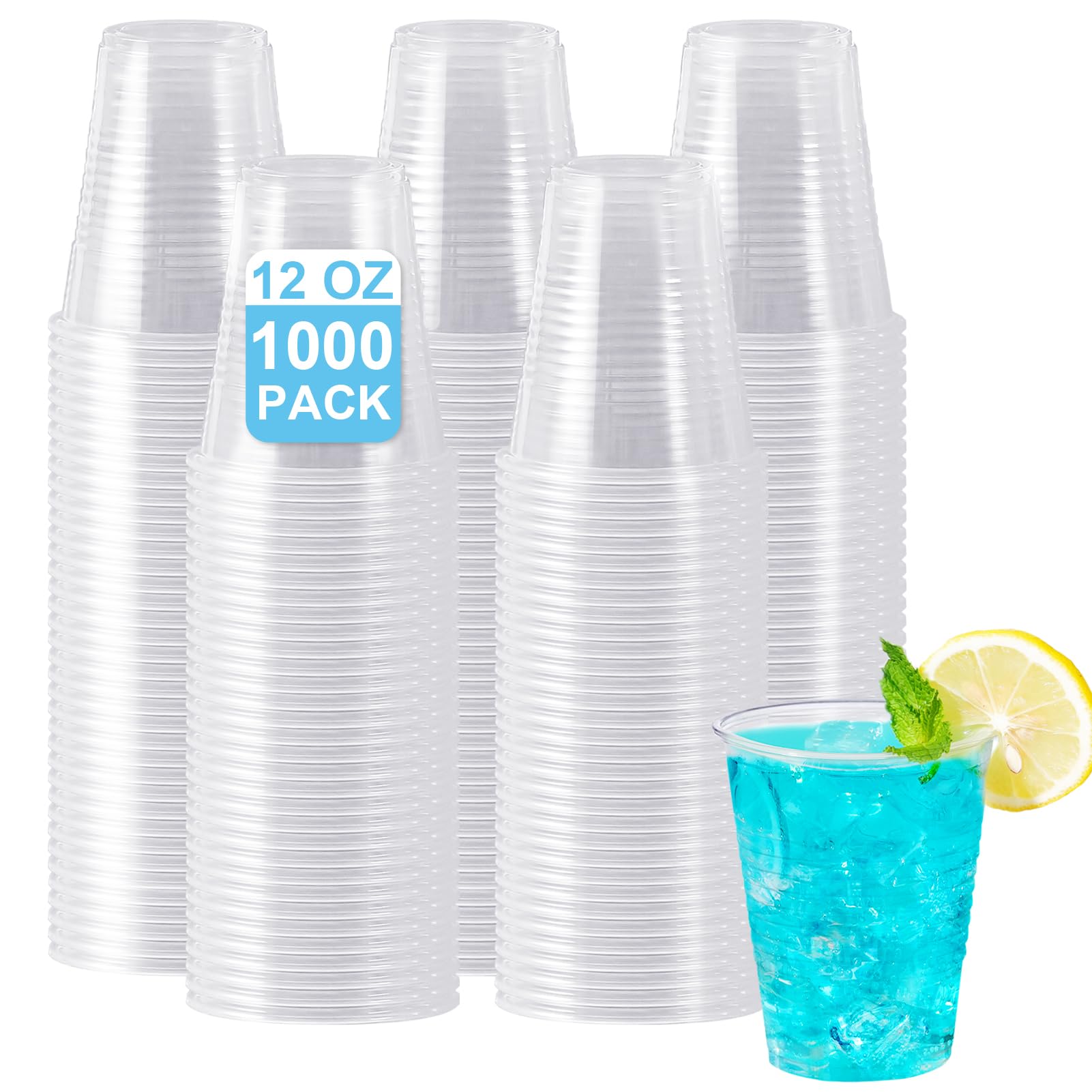 Amazon.com: SIUQ 1000 Pack 12 oz Plastic Cups, Clear Disposable Cups ...
