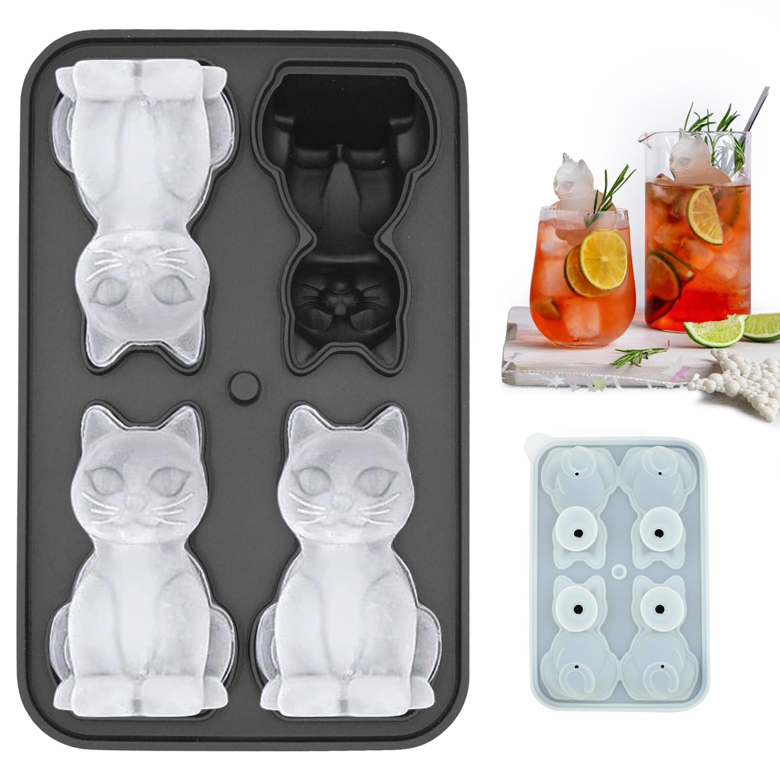 Amazon.com: 3D Cat Ice Cube Mold,Reusable Animal Shape Silicone Large ...