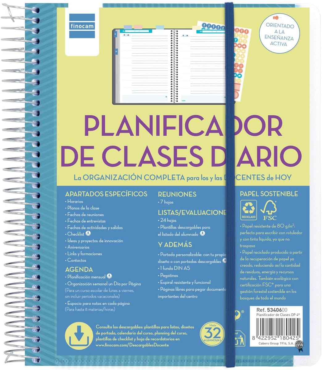 Finocam - Planificador de Clases Diario Docente | Espacio para 8 Clases ...