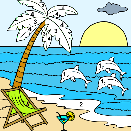 Beach Color by Number Book - Grownups Paint + Glitter + Crayon + Oil ...