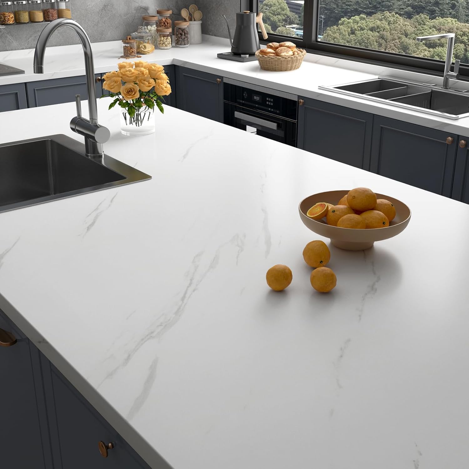 Amazon.com: Stickyart 36"x160" White Marble Wallpaper Peel and Stick ...