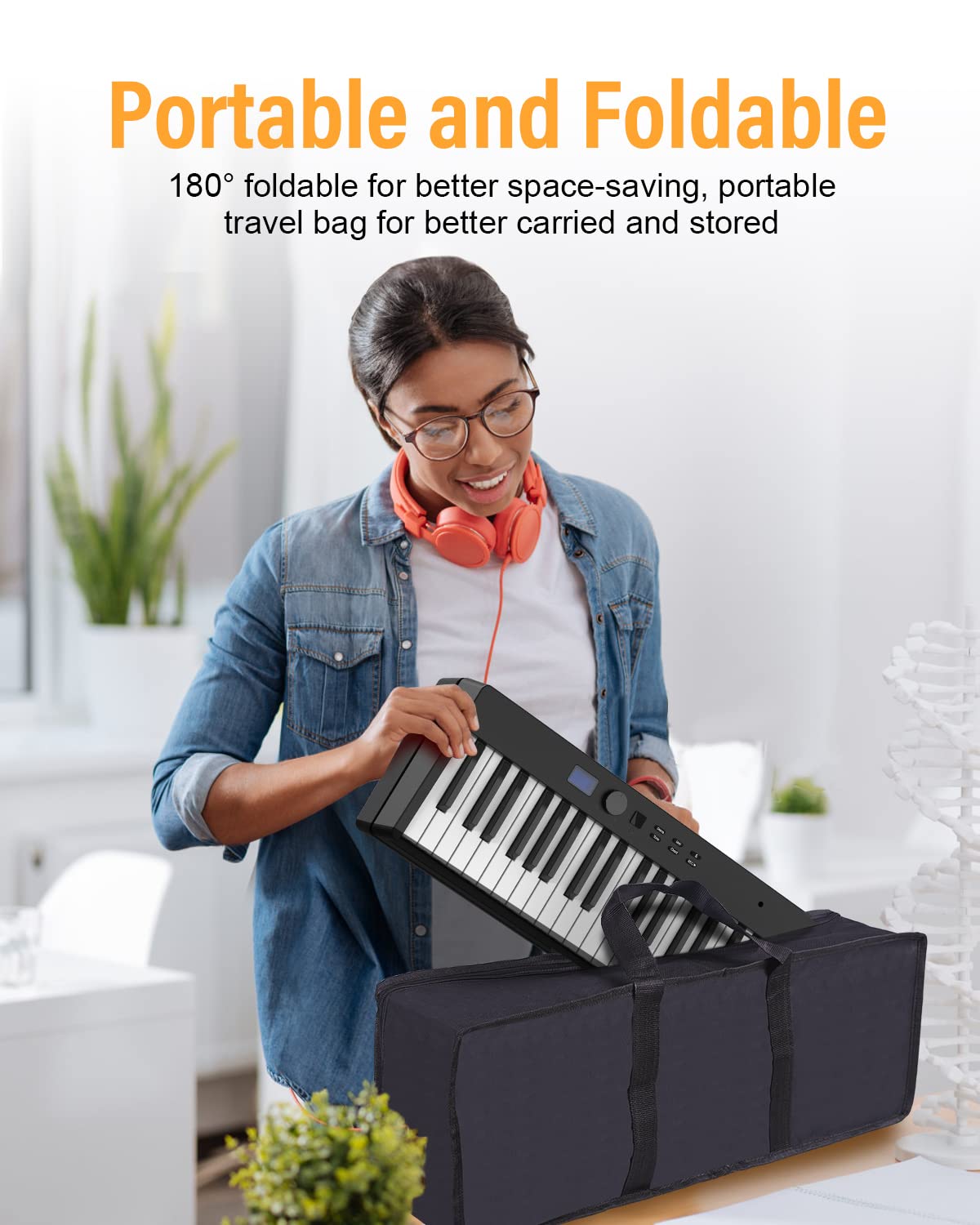 KONIX Folding Piano Keyboard 88 Key Full Size Semi-Weighted Portable ...