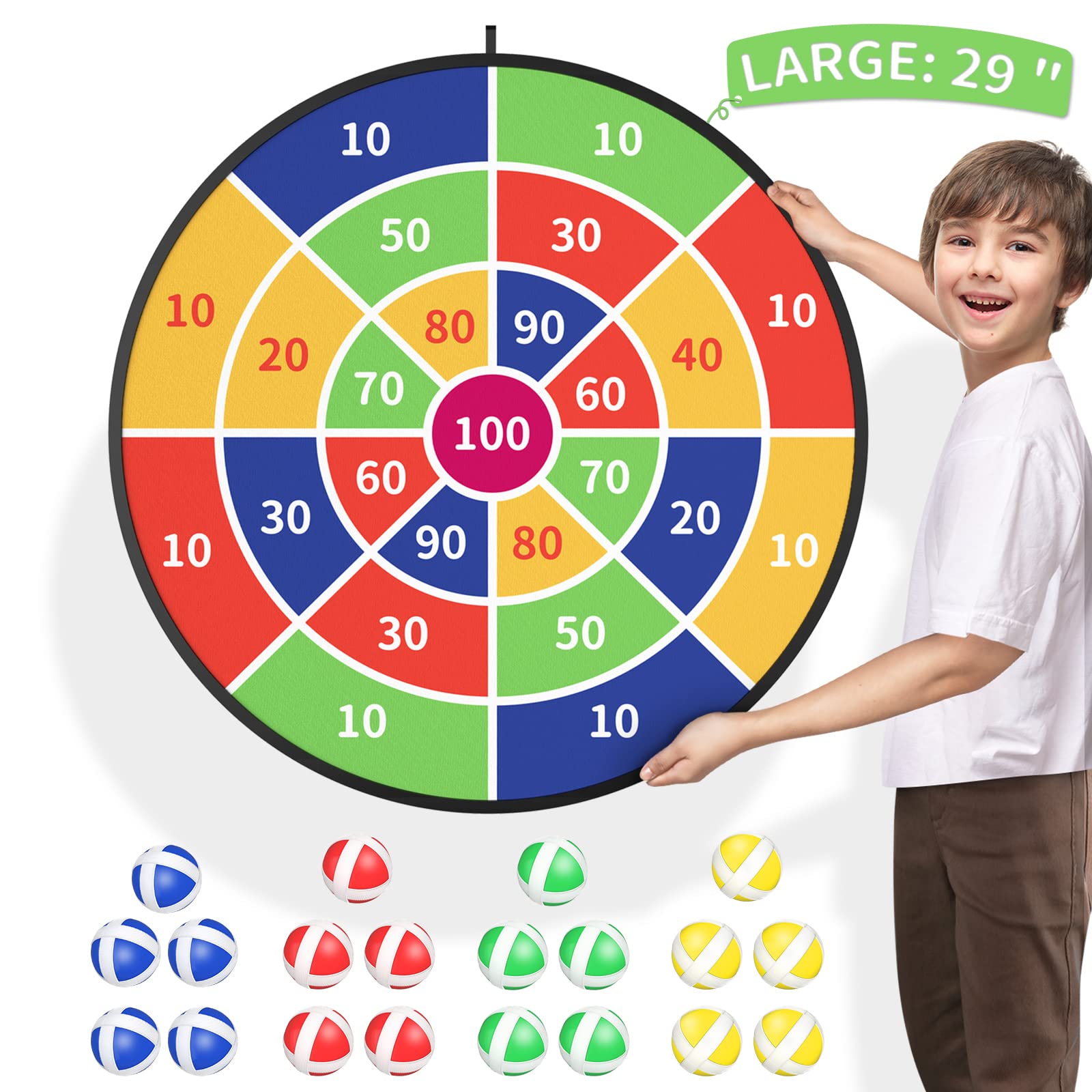 TEMI 29" Large Dart Board for Kids, Boys Toys Dartboards with 20 Velcro ...