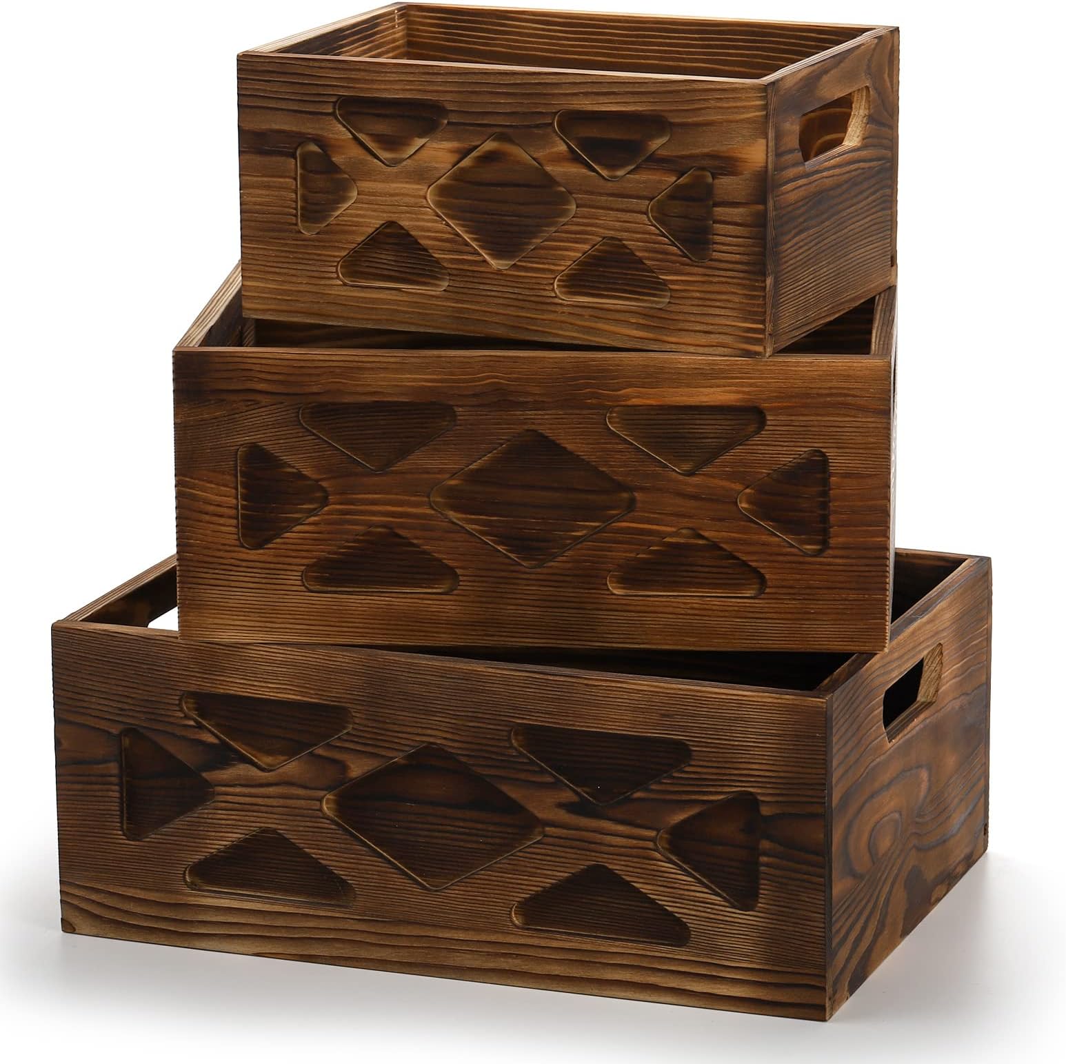 Amazon.com: Rustic Vintage Wood Crates Set of 3 2 17 X12 X 6 1 15 X 10 ...