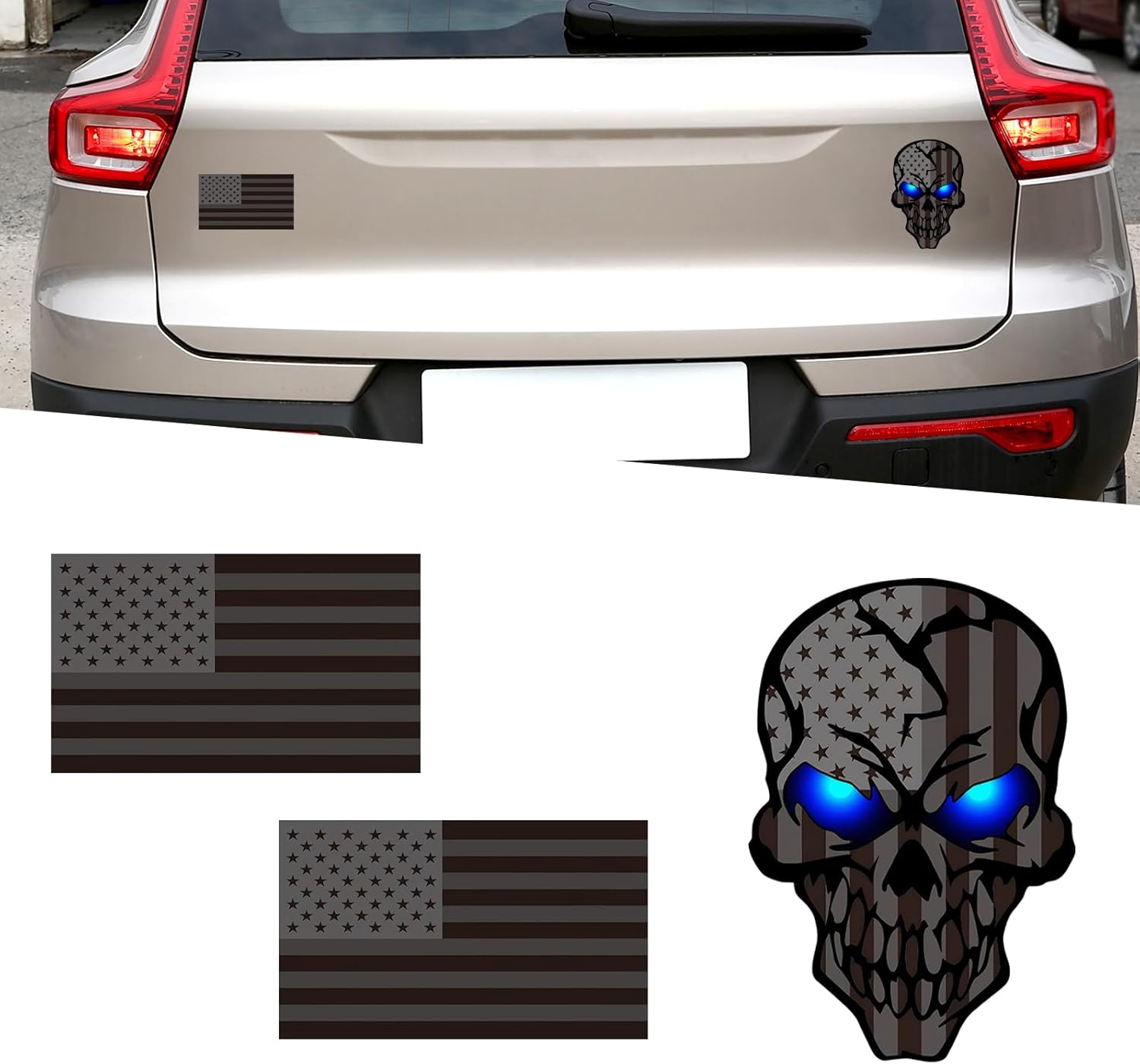 Amazon.com: Tippwoo American Flag Stickers, Cool Reflective Skull Decal ...