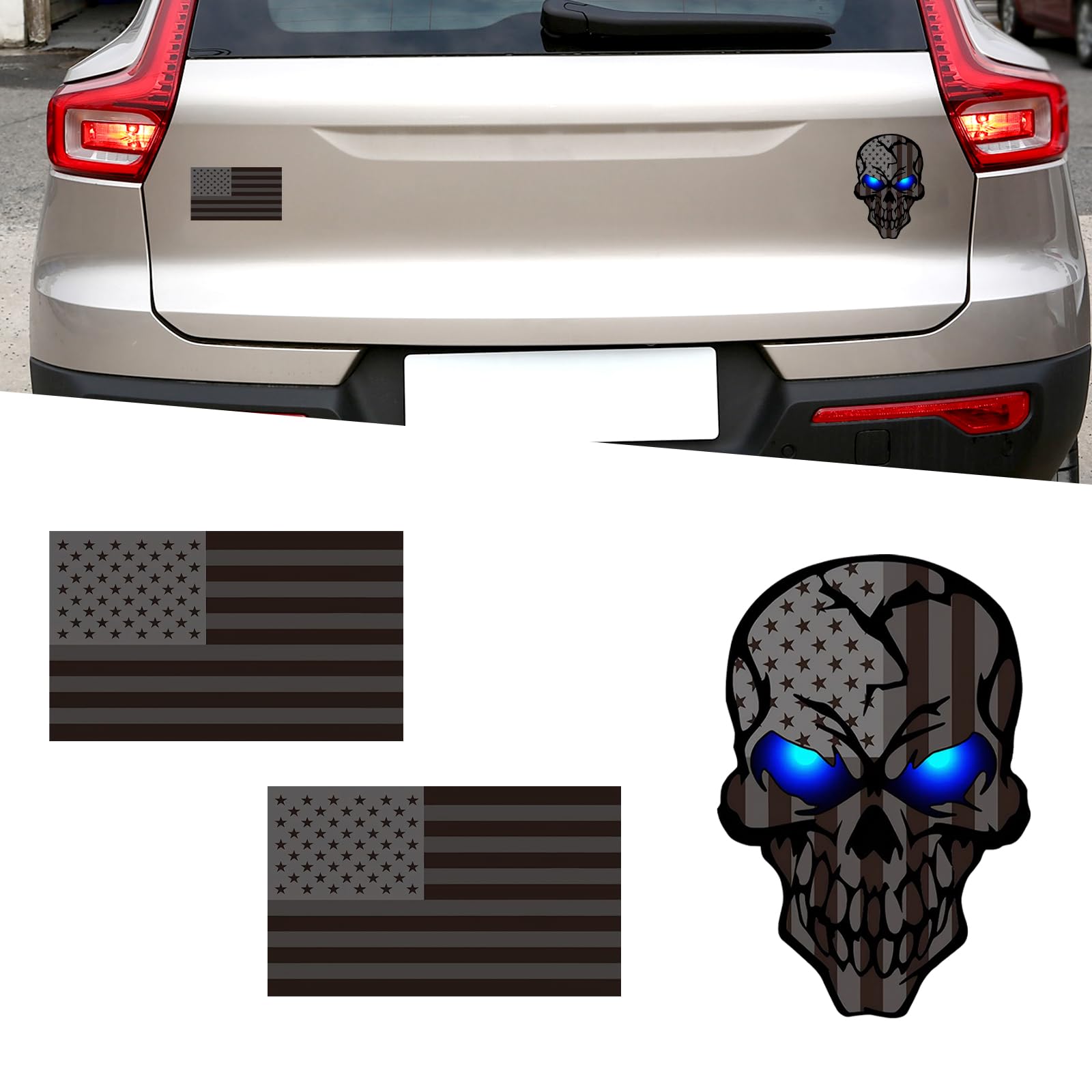 Snapklik.com : Tippwoo American Flag Stickers, Cool Reflective Skull ...