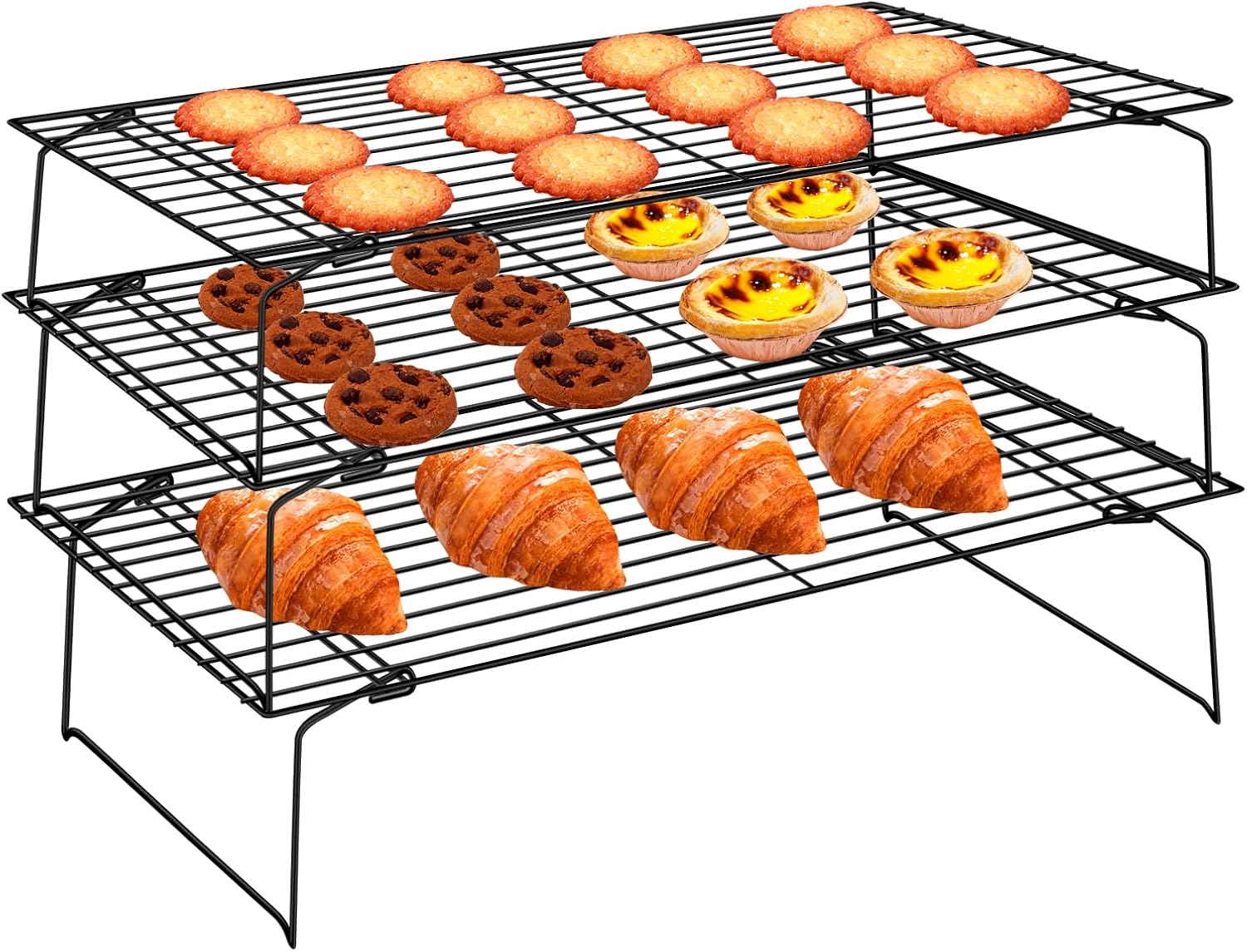 3-Tier Cooling Racks, 15.7" x 10" Stackable Baking Racks Non-Stick ...