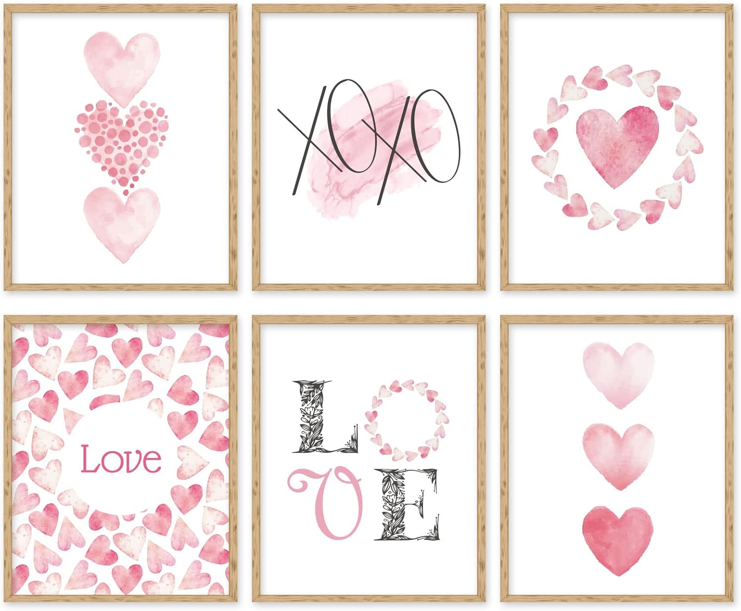 Amazon.com: Whaline 6Pcs Valentine's Day Wall Art Prints Pink Heart ...