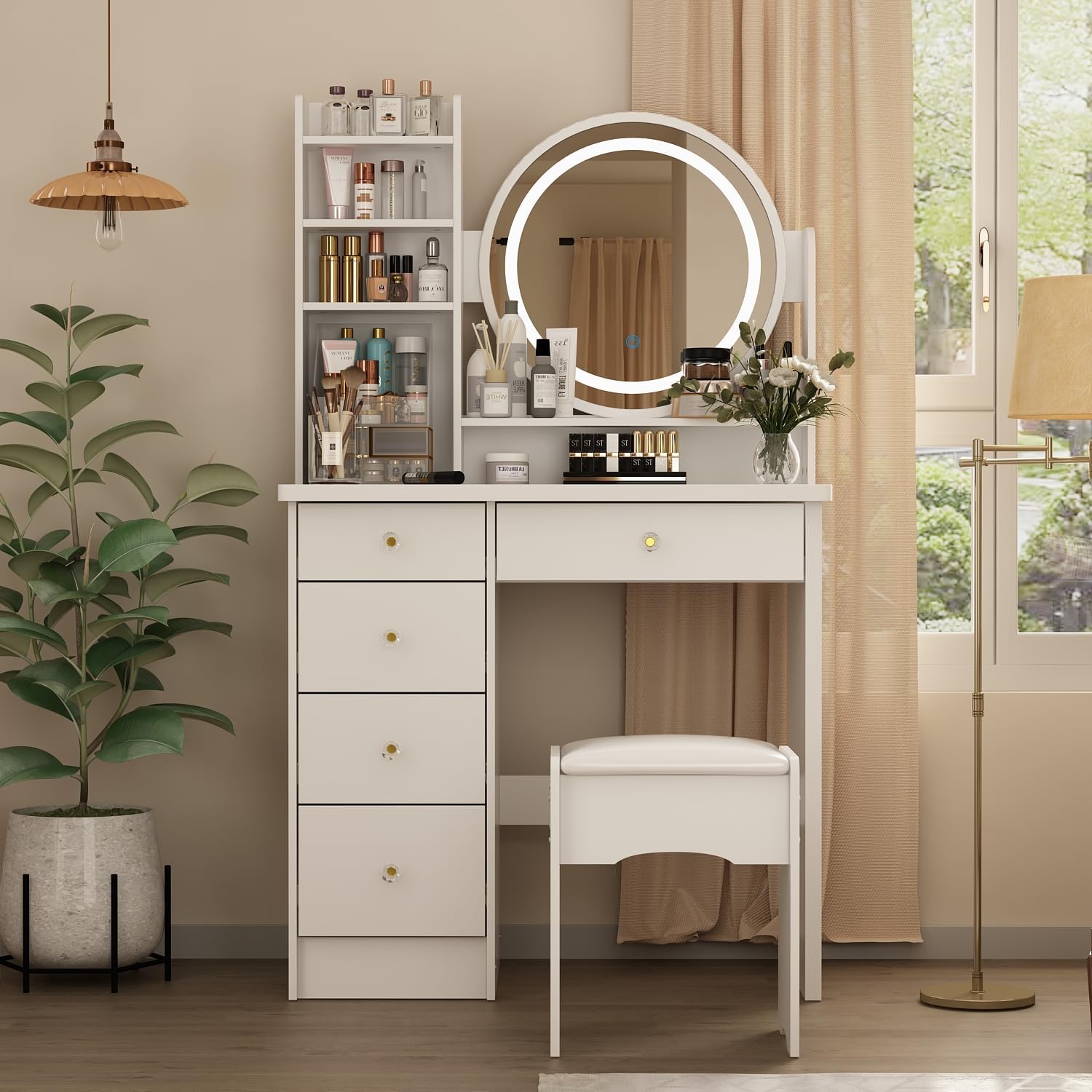 eSituro Dressing Table With Stool, Makeup Table with Mirror, 2-in-1 ...