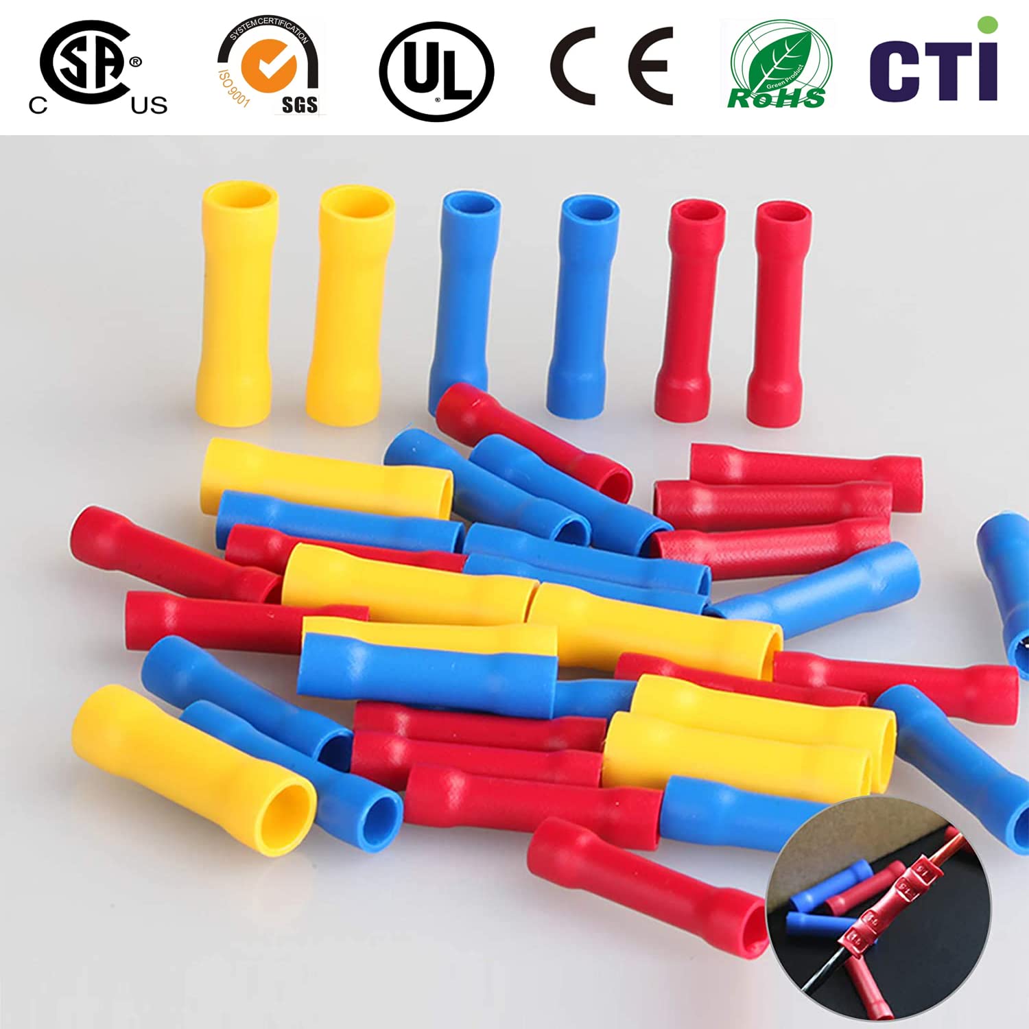 N/C 100 PCS Straight Wire Butt Connector, Fully Insulated Butt Splice ...